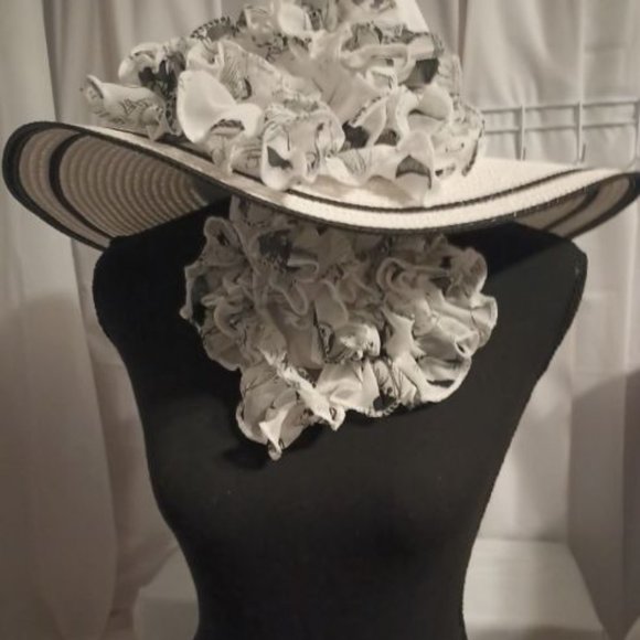 Accessories | Mothers Day Black And White Brim Hat With Fancy Neck ...